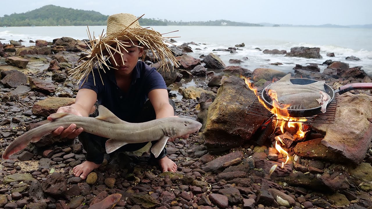 Survival with Shark - Amazing Shark Meat Cooking Recipe - YouTube