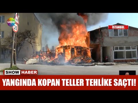 Yangında kopan teller tehlike saçtı!