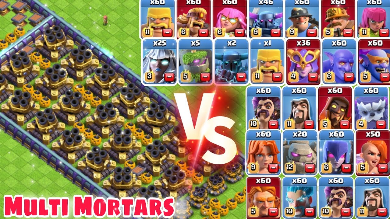 Multi Mortars 🔥vs all max ground troops | clash of clans ...