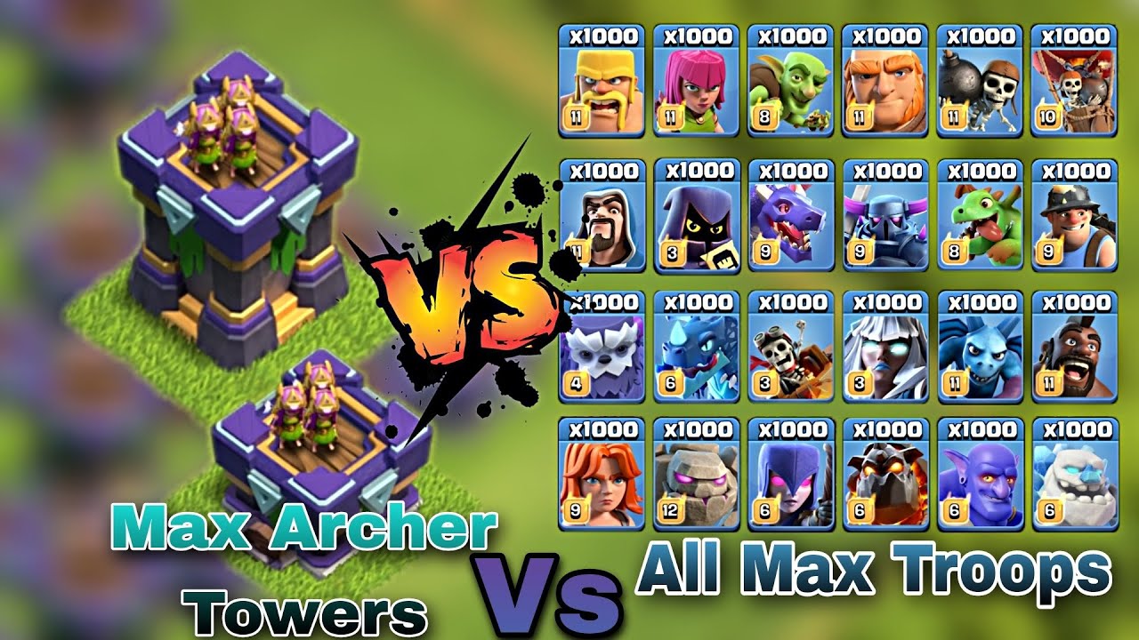 All Max 1000 Troops Vs 200 Max Archer Towers #clashofclans #coc # ...