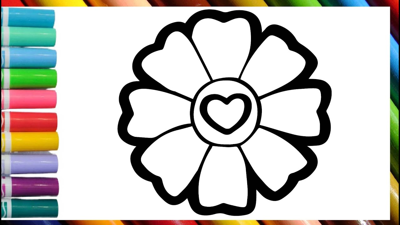 How to draw and color rainbow flower for Kids || Flowers Drawing and ...