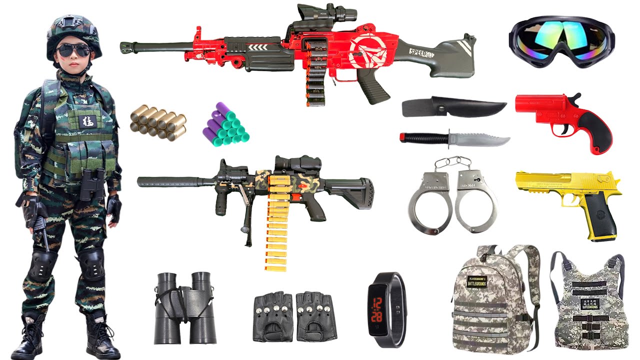 Swat weapon toy set unbox test, M249 machine gun, M416 rifle, Desert ...