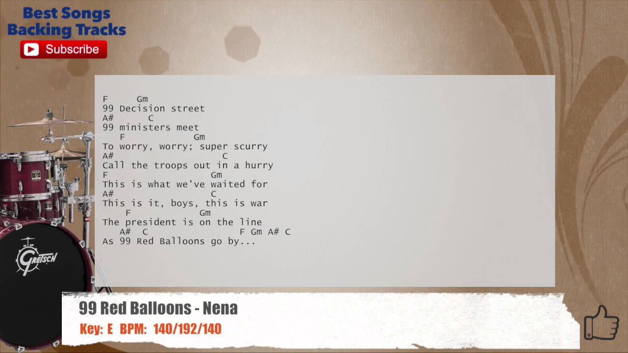 🥁 99 Red Balloons - Nena Drums Backing Track with chords and lyrics ...
