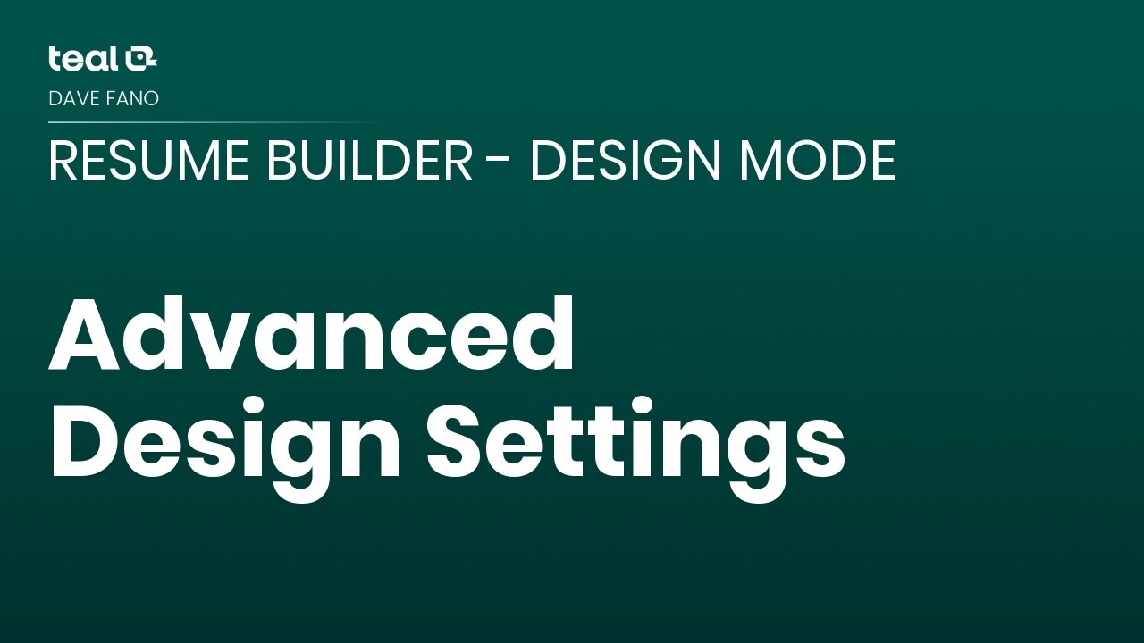 Advanced Design Settings - Resume Builder - Design Mode - YouTube