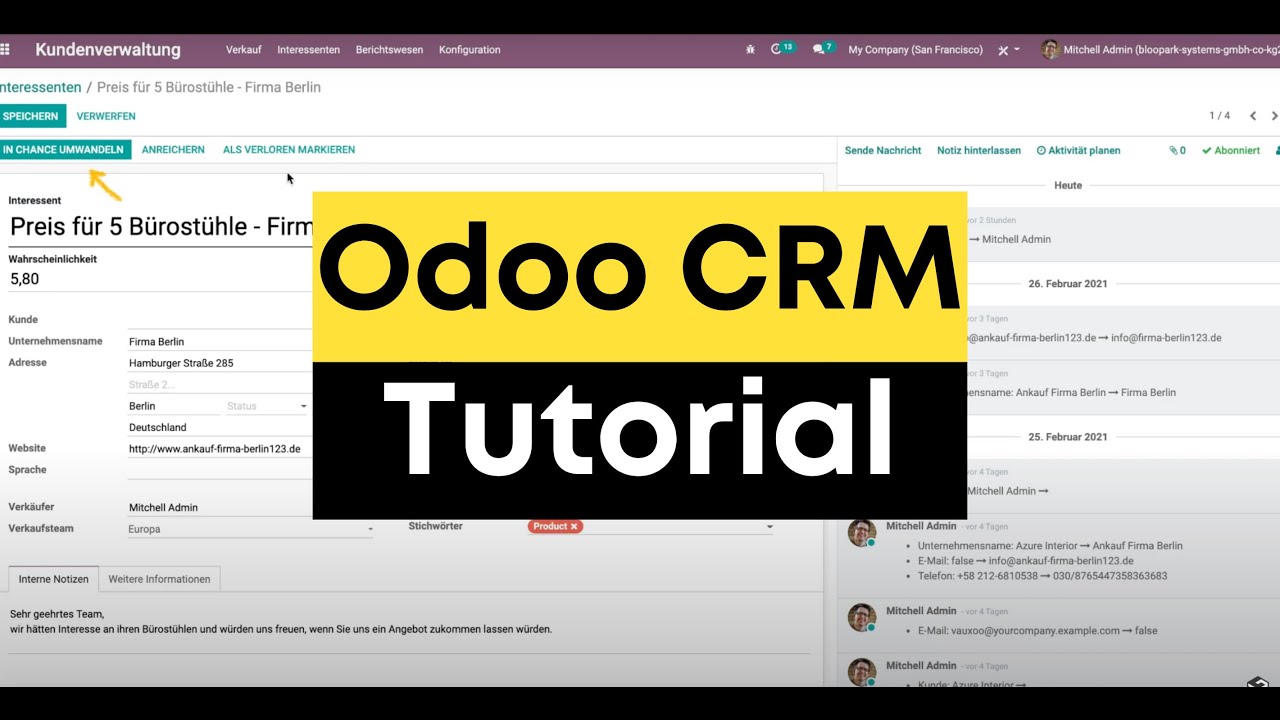 Odoo CRM - Odoo Tutorial Deutsch - bloopark.de - YouTube