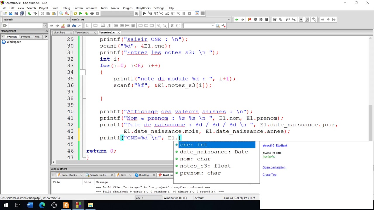 Structures de données - TP N° 2 - Exercice2 (lien pdf TP2 + programmes C en 1er comment de la ...