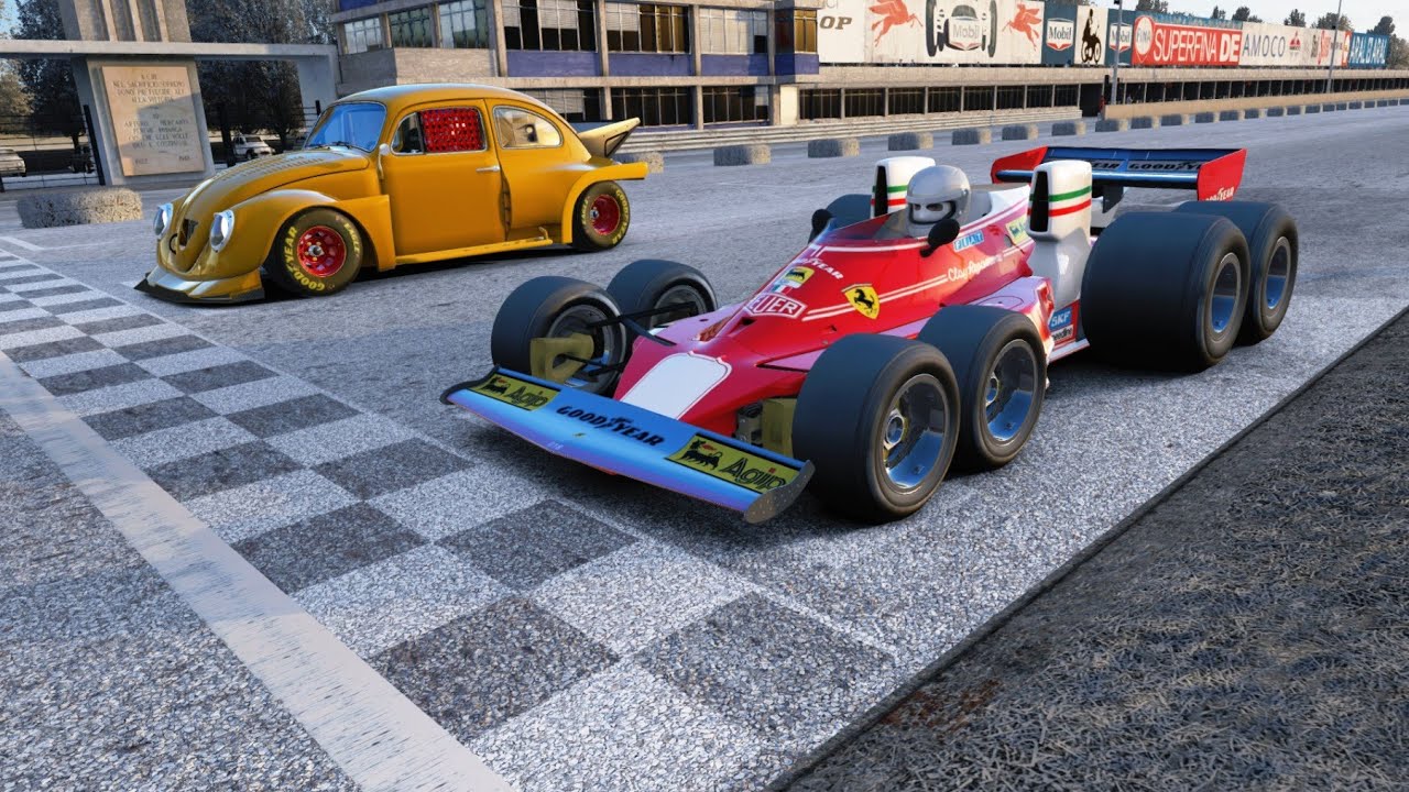 F1 Ferrari 312T8 '76 vs VW Fusca ( Beetle ) Aerokit '63 at Monza Full ...