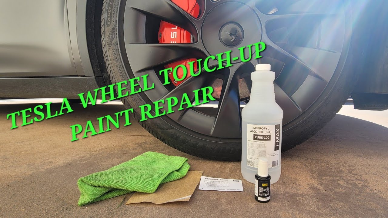 Tesla black rim wheel paint repair by Mission automotive - YouTube