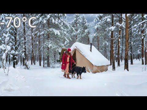Hot Tent Camping ❄️ Girl Solo Camping In Deep Snow | Nature Solo Girls