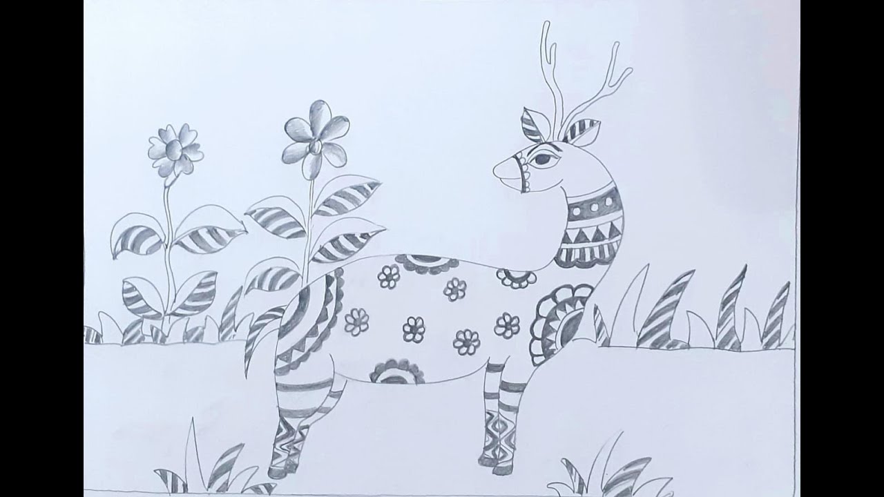 How to daw folk art step by step/ how to draw folk art landscape step ...