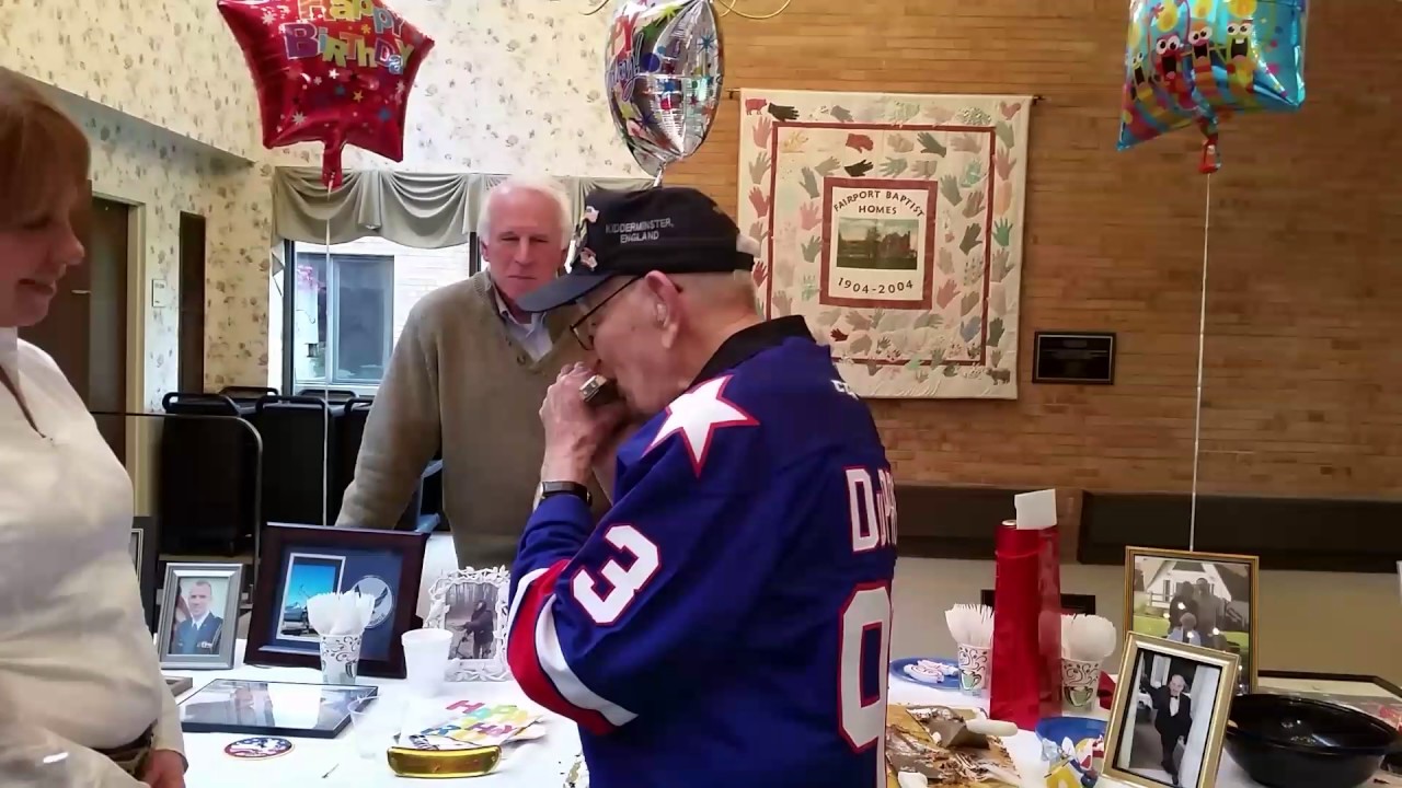Harmonica Pete playing "Memory" during his 94th birthday party - YouTube