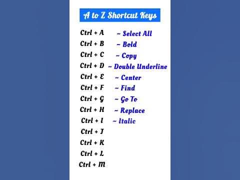 ctrl A to Z shortcut keys | #computer - YouTube