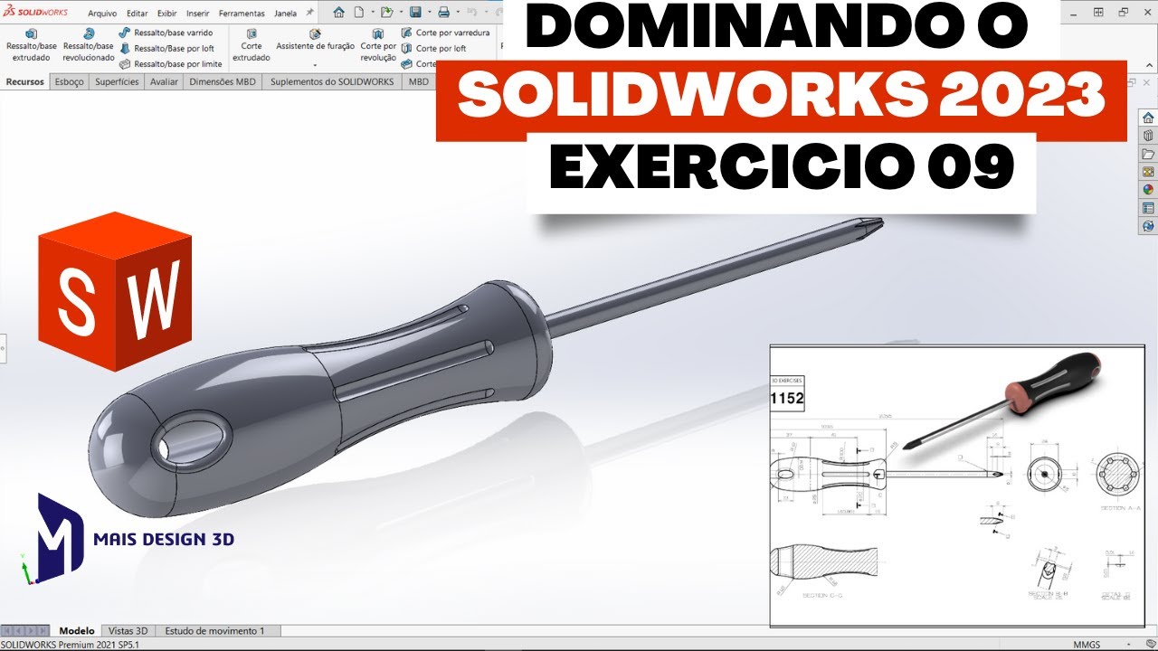 APRENDA SOLIDWORKS EM 2023 | EXERCICIO 09 - YouTube