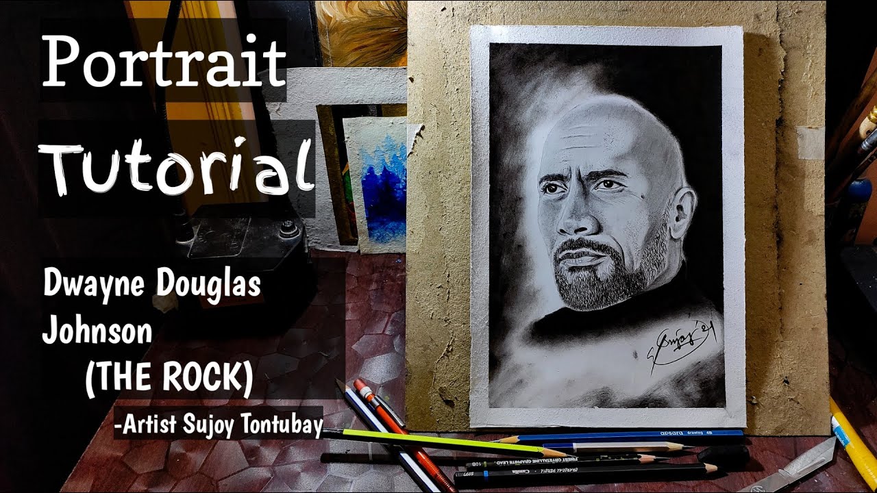 Portrait drawing tutorial | Dwayne Johnson | The Rock | Portrait Sketch ...