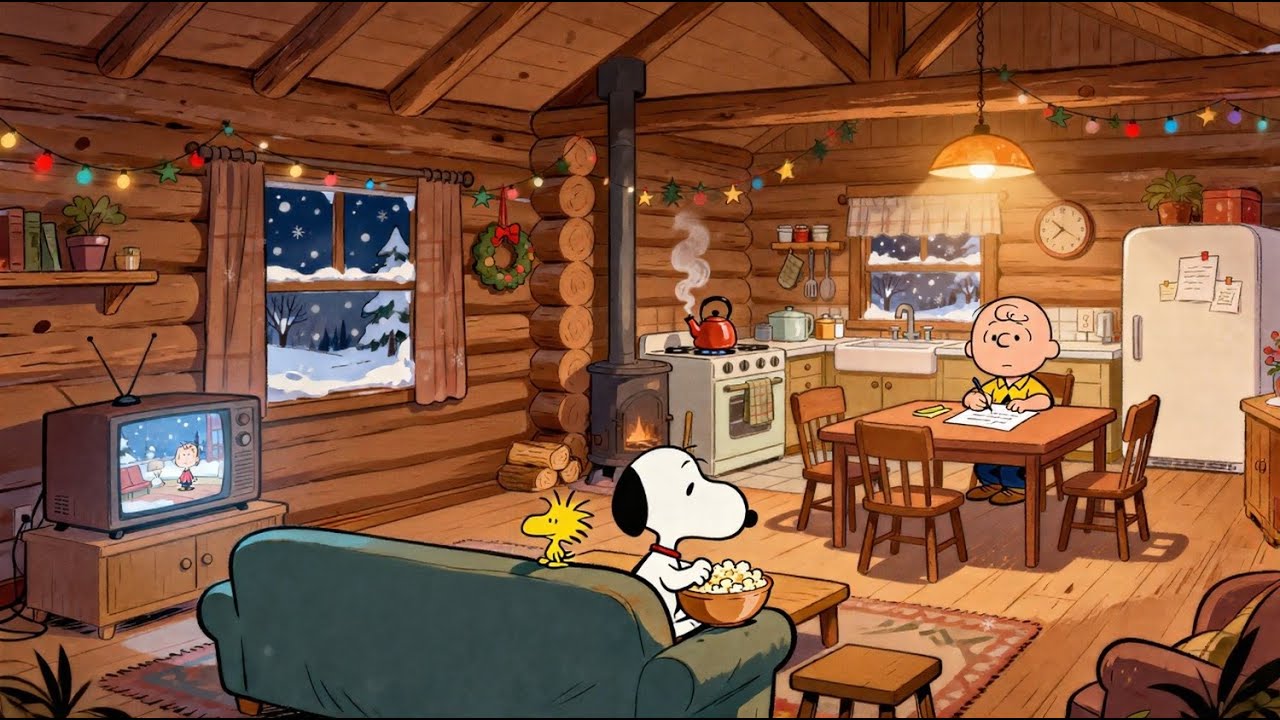 February Cozy Cabin Jazz Playlist 🏡 ️ Snoopy & Charlie Brown Winter ...