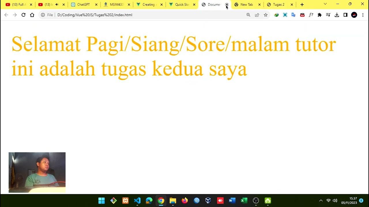 Tugas 2 MSIM4309, Membuat Website berisi sapaan dengan Vue.js, Ahmad Fuad Amsyari 044320578 ...