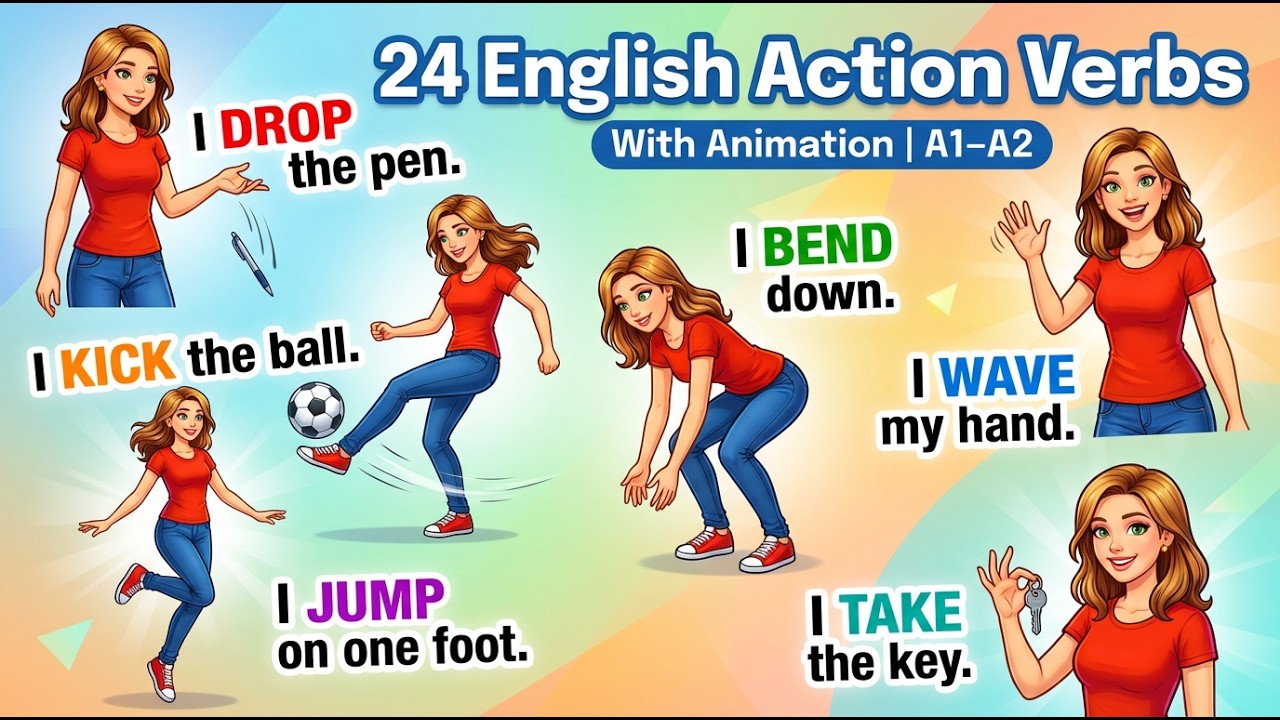 24 Action Verbs in English for Beginners (A1–A2) | Learn English with ...