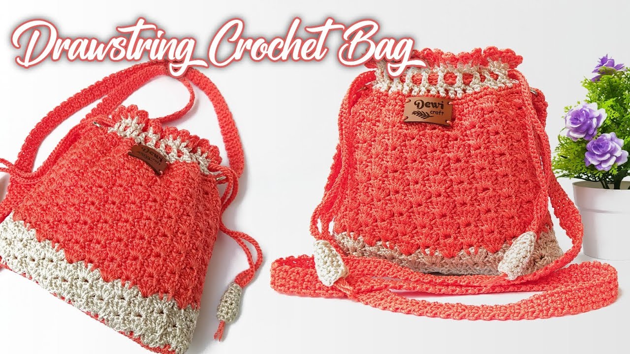 EASY DRAWSTRING CROCHET BAG TUTORIAL FOR BEGINNERS - TUTORIAL TAS RAJUT SERUT MUDAH UNTUK PEMULA ...