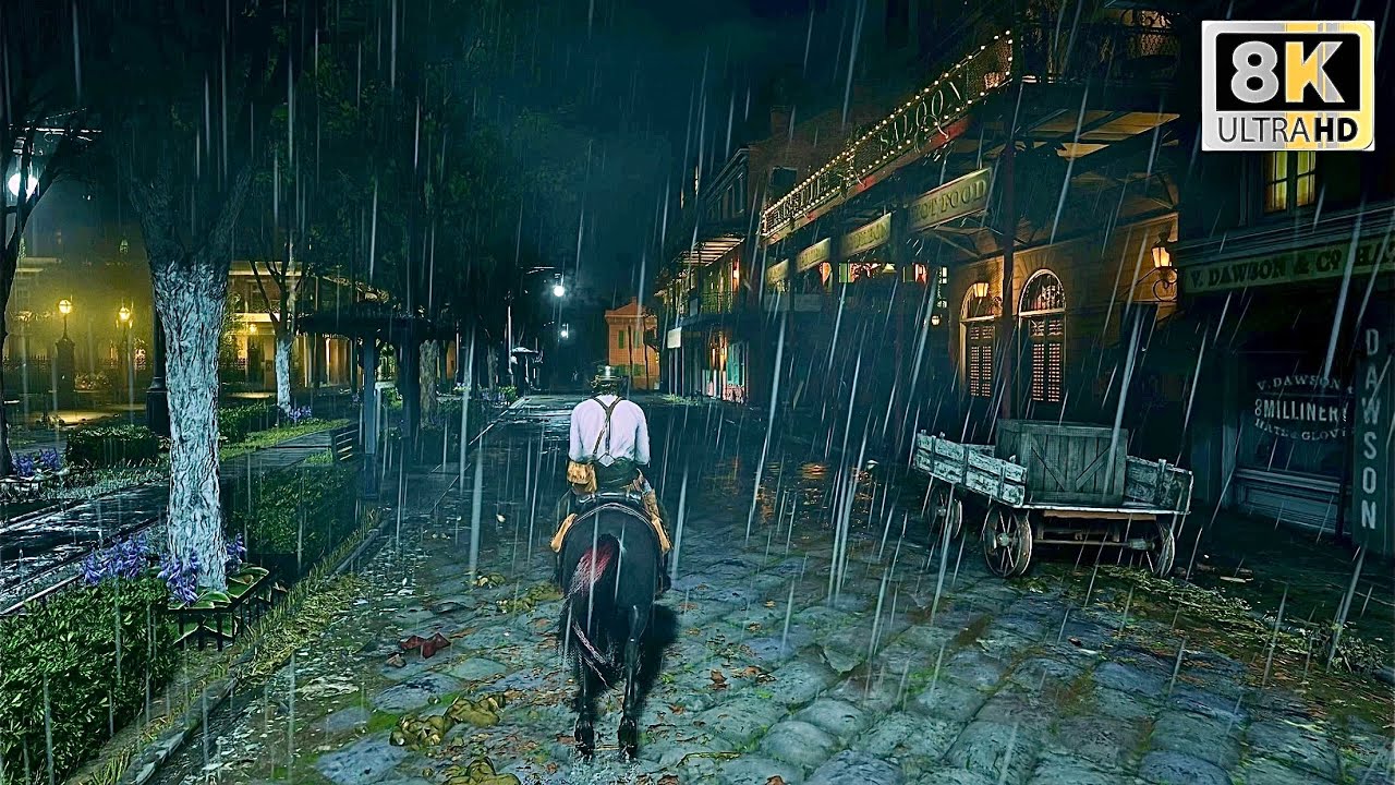 RDR 2 when it rains at night on Saint Denis 8K Ultra High Graphic ...