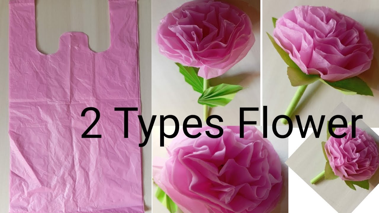 Plastic Cover Flower making at home how to make plastic carry bag rose ...