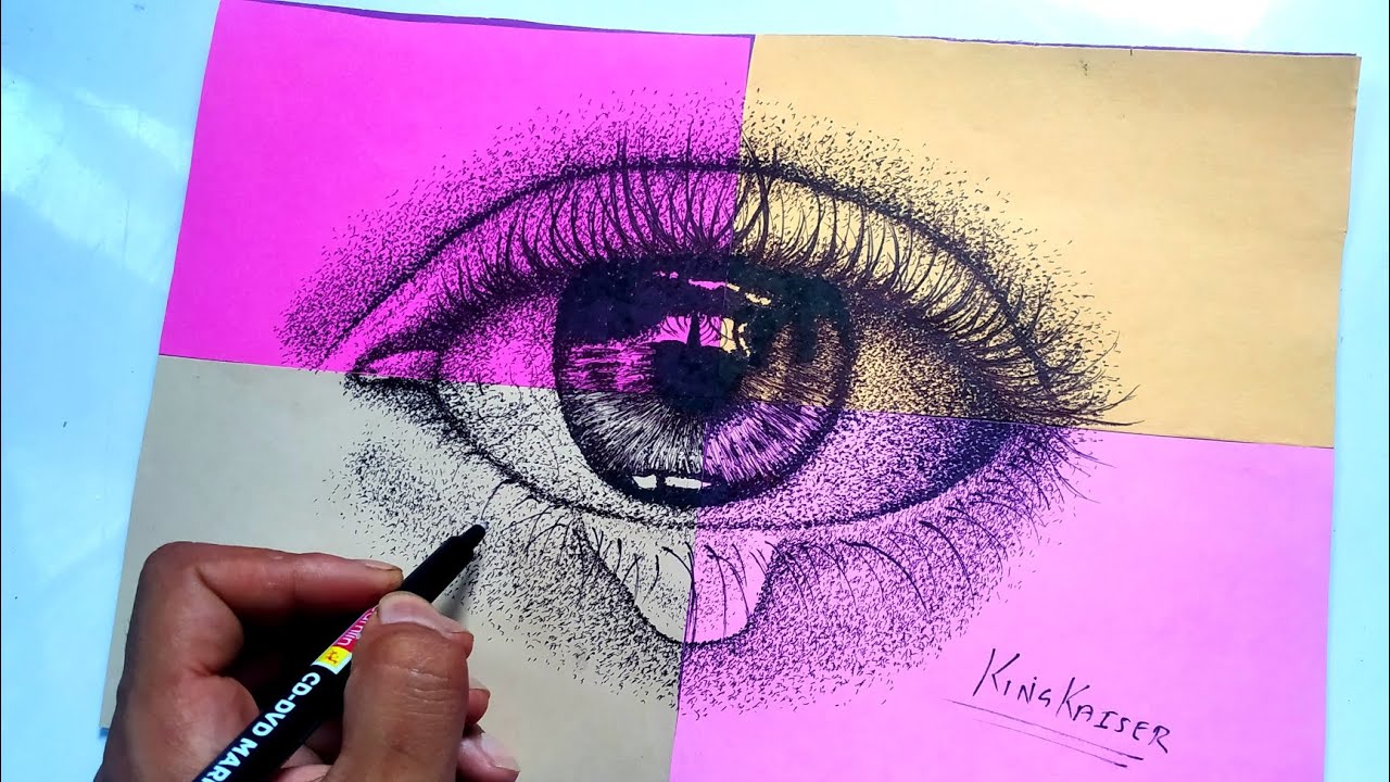 How to draw eye with dots(stippling) on multiple colours of papers ...