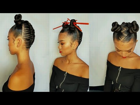 double Buns and cornrows / afro asiatique hairstyles - YouTube