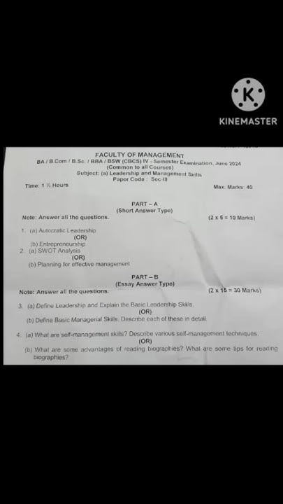 B. com, semester- 4,leadership and management skills paper, (June/July 2024) - YouTube