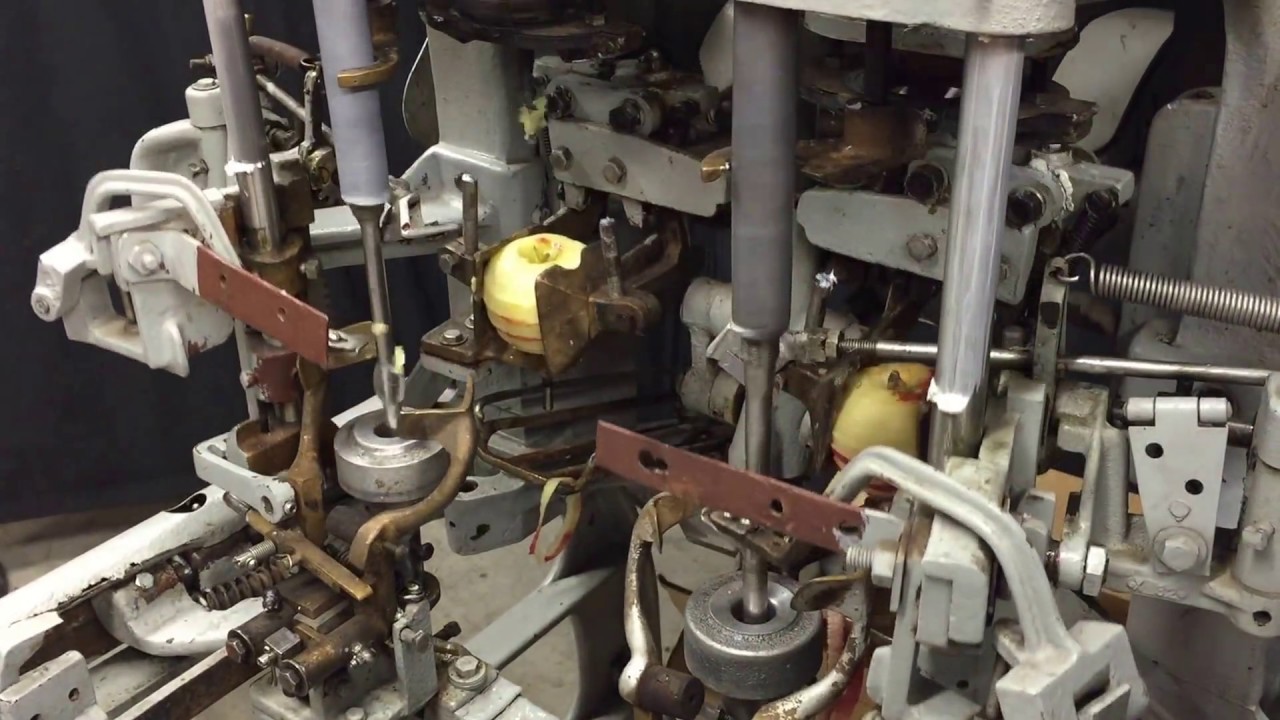 Demo of antique automatic apple peeler/corer Coons Comb Apple Machine ...