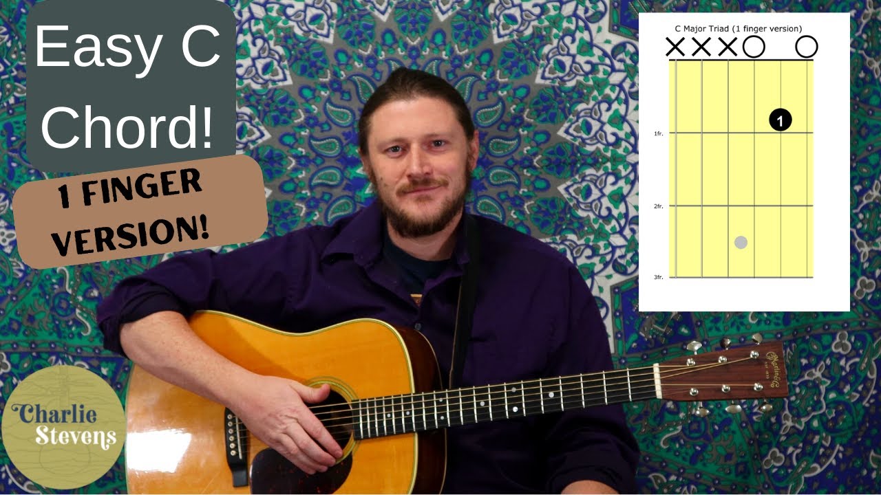 Easy C Chord (1 finger version) - Basic Guitar Lesson (Your 1st Chord ...