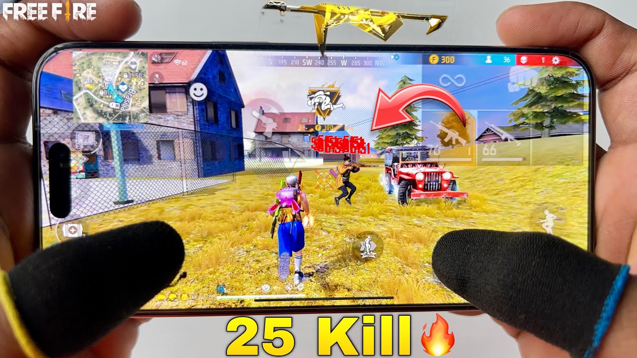 iPhone 15 Pro Max 1 vs 4 free fire full map gameplay one tap headshot ...