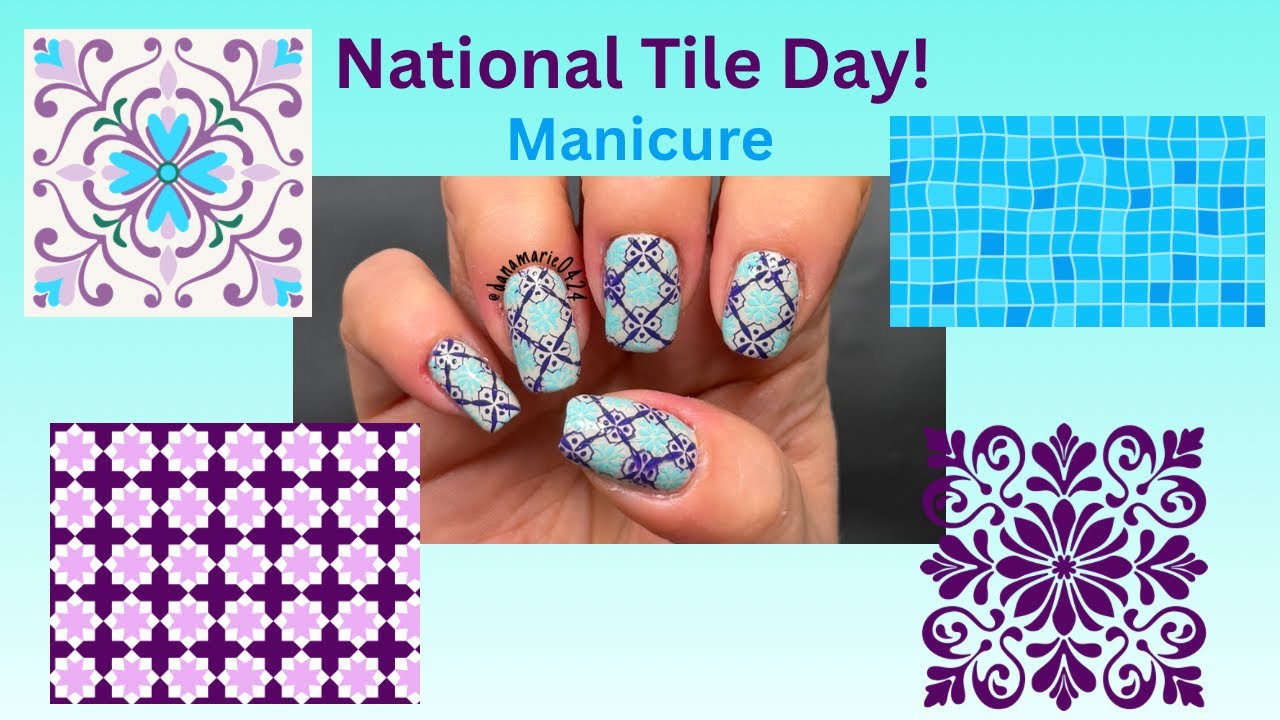 National Tile Day Nail Art Manicure! 💜🩵 - YouTube
