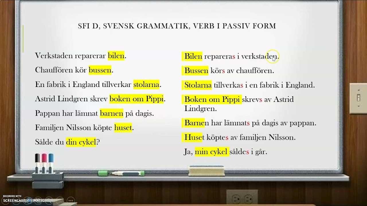 SFI D, svensk grammatik, Verb i passiv form. - YouTube