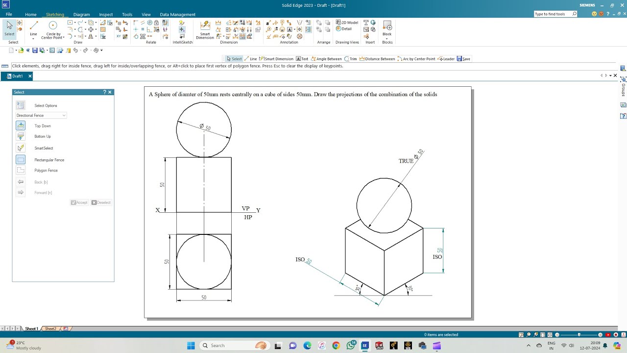 Isometric Projection 01: Sphere placed centrally on a cube - YouTube