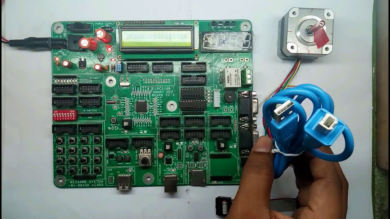 ARM7 - LPC 2148 - DEVLOPMENT KIT - UNIPOLAR STEPPER MOTOR EXPERIMENT - WIZAARD - YouTube
