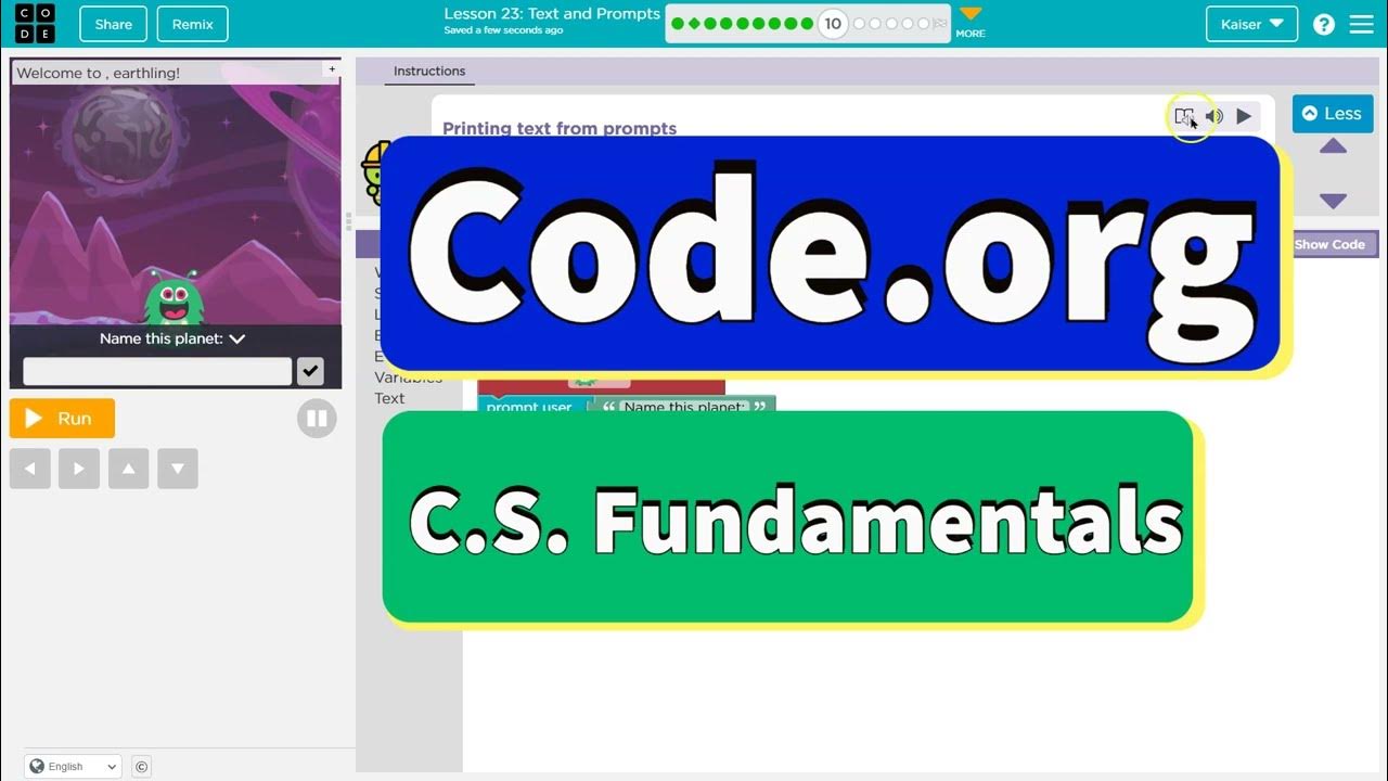 Code.org Express Lesson 23.10 Text and Prompts | Tutorial with Answers ...
