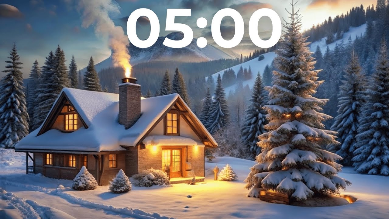 5 Minute Winter Countdown Timer ️ | Silent Timer with Chimes in Snowy Cabin - YouTube