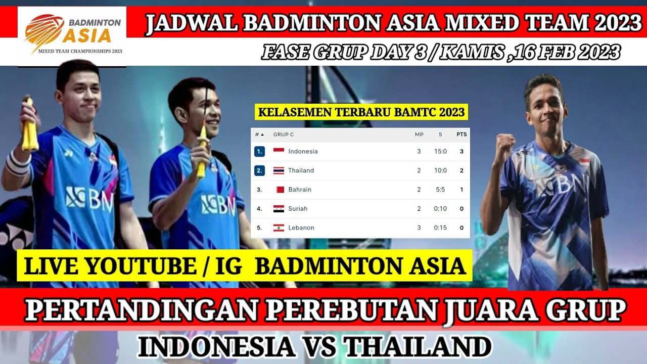 🔴 Live Jadwal Day 3 Badminton Asia Mixed Team Championships 2023