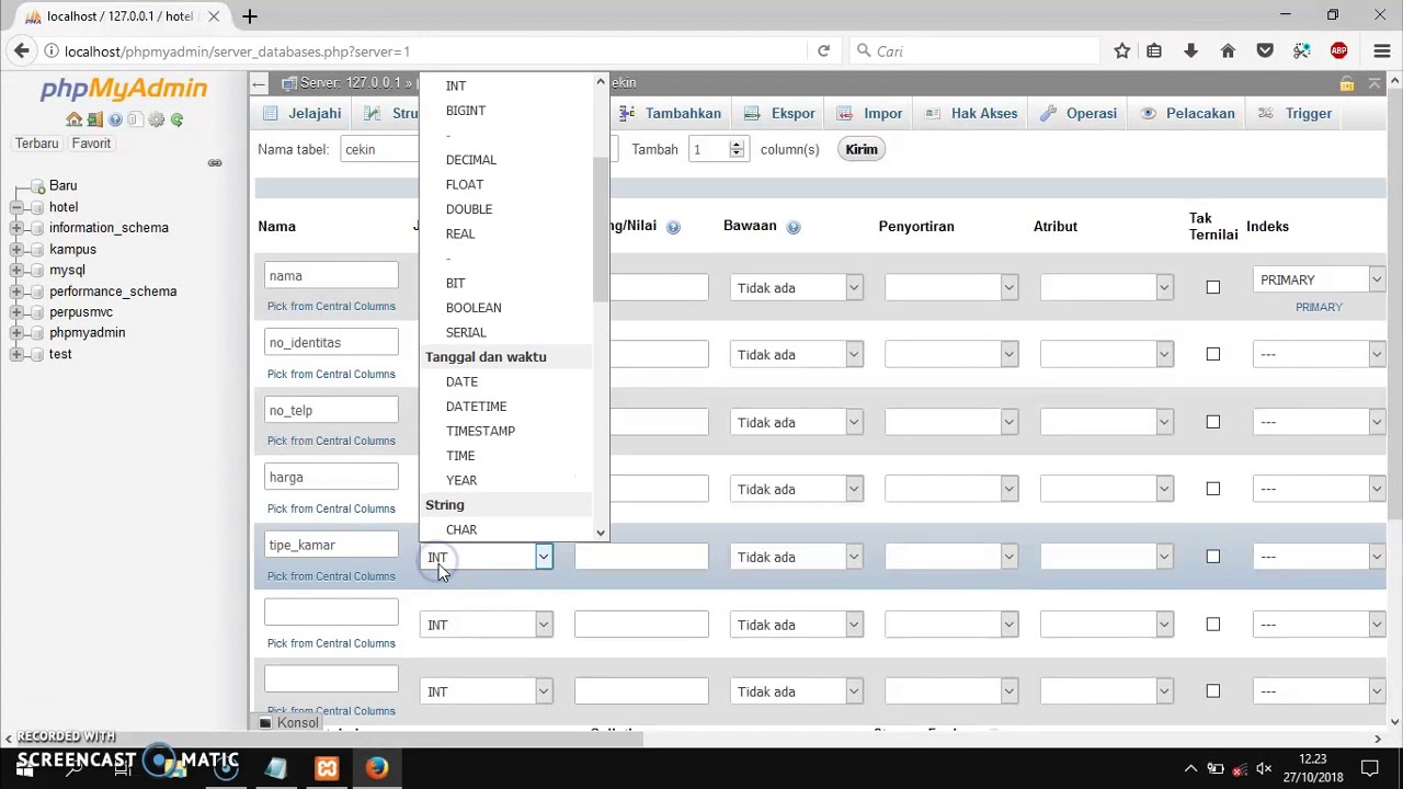 PROSES PEMBUATAN DATA DI LOCALHOST PHP MYADMIN (PBO) - YouTube