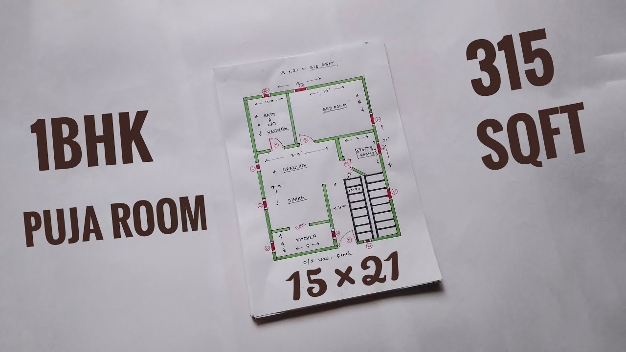 15*21 house plan || 1 bhk house plan with puja room || 315 sqft house ...
