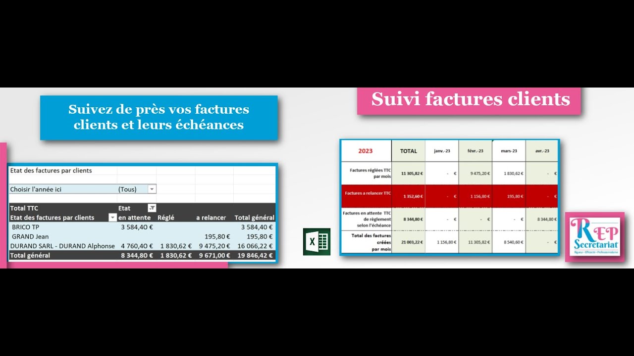 Tableau de Suivi de factures clients sur Excel - Fichier Excel a télécharger - YouTube