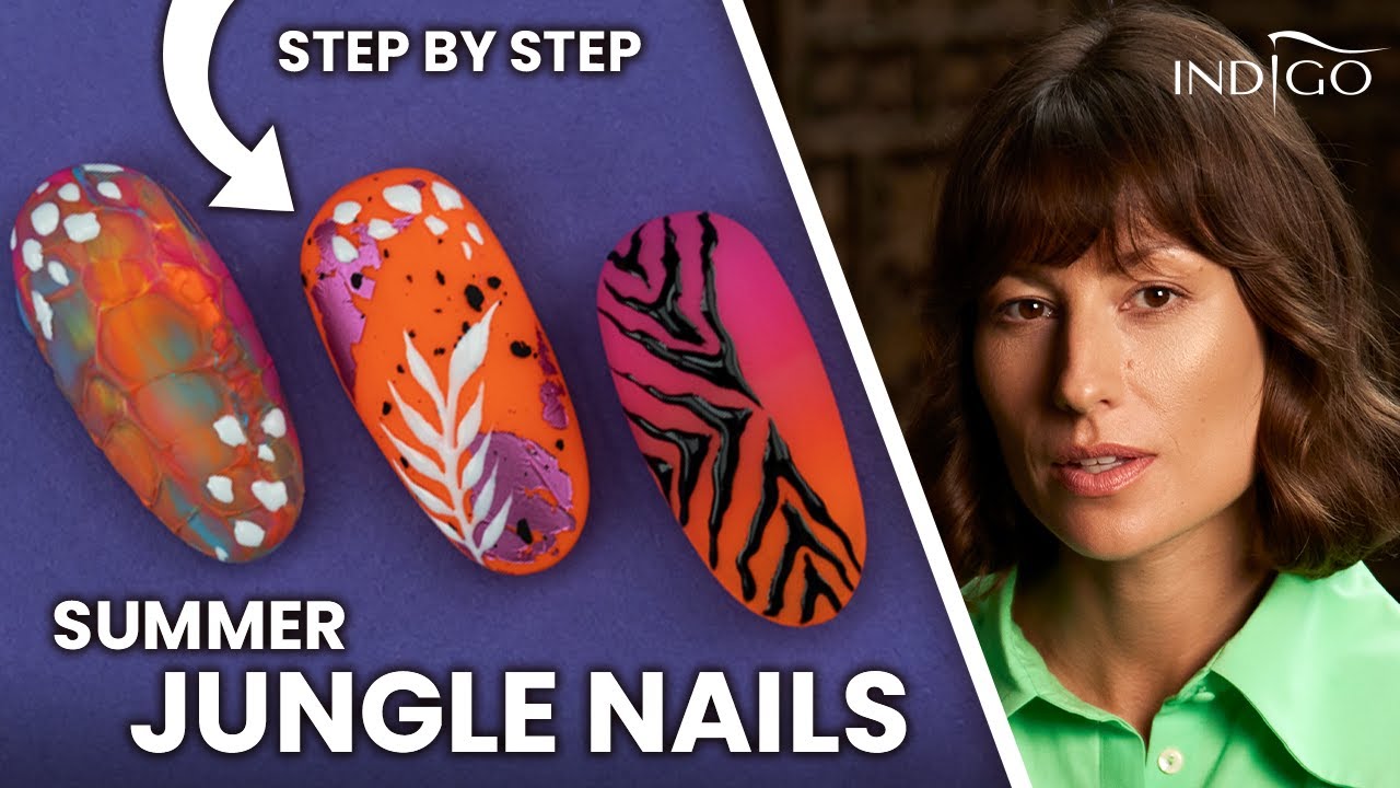Jungle nails and snake skin nails ‘how-to?’. Painted leaves: a step-by-step | Indigo Nails - YouTube