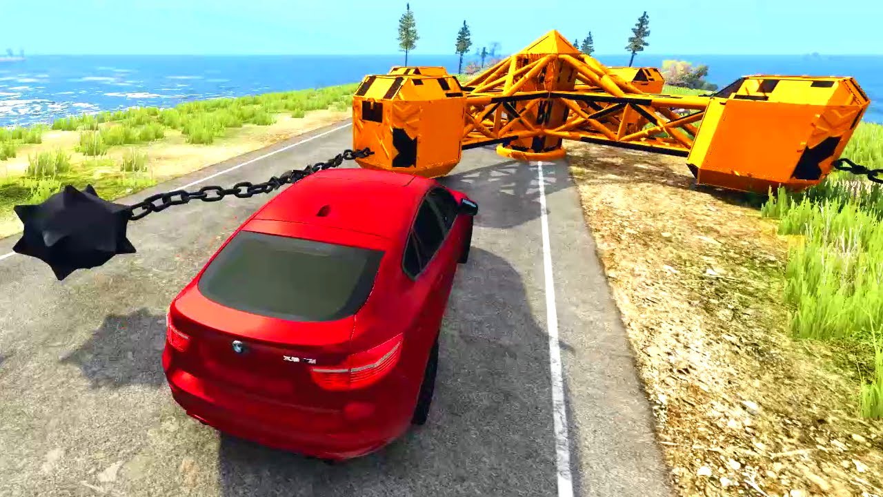 Cars vs Large Spinner with Ball and Chain #1 - BeamNG Drive ...