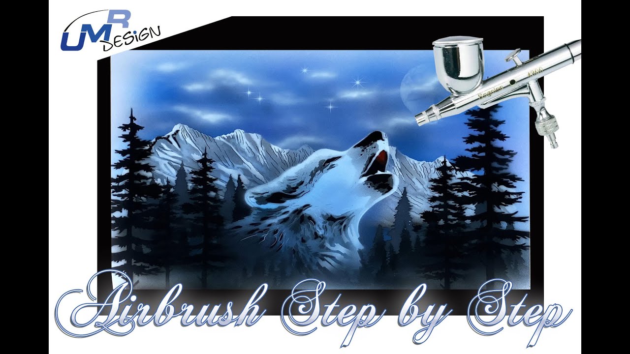 Airbrush Tutorial Stencil Wolf / Berge AS-001 / AS-163 (English/Deutsch) - YouTube
