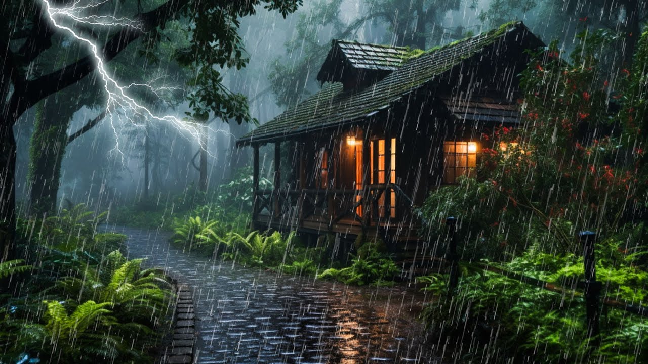 Heavy rain & thunder in at night - Deep sleep instantly with heavy rain ...