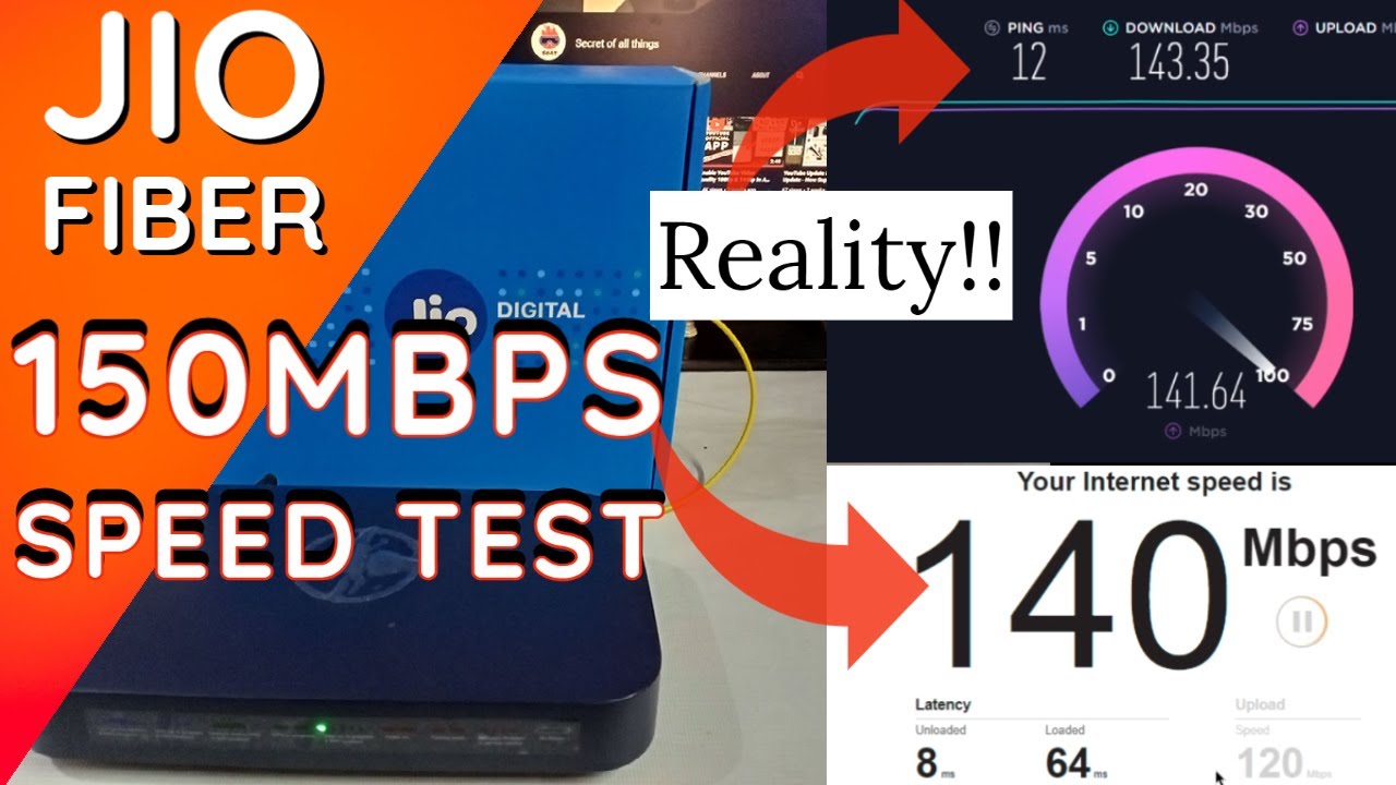Jio Fiber Speed Test | 150Mbps Plan | Jio GigaFiber 999 Rupees Plan ...