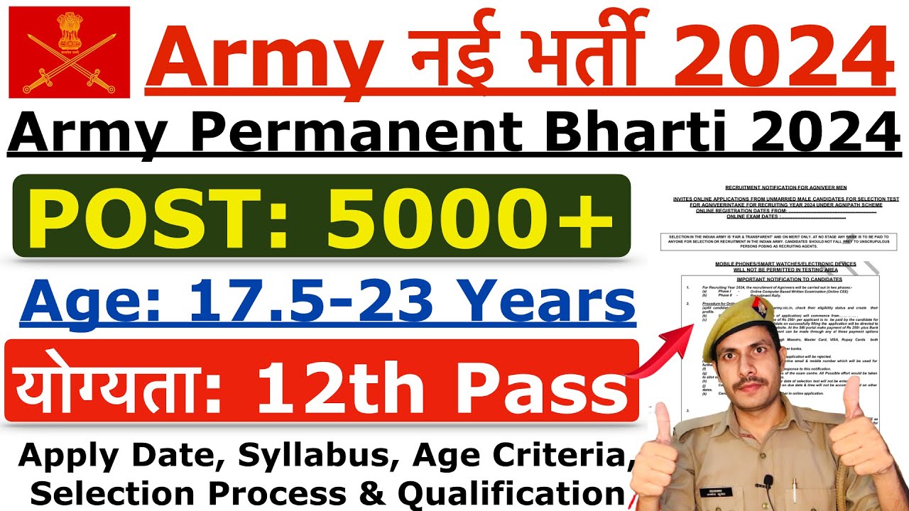 Indian Army New Recruitment 2024 | Indian Army Permanent New Vacancy ...