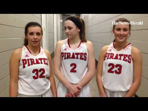 Claire Dolan, Emily Holroyd and Jordan Schiano of @Perry_PIrates on the win over Harvey #NHHoops