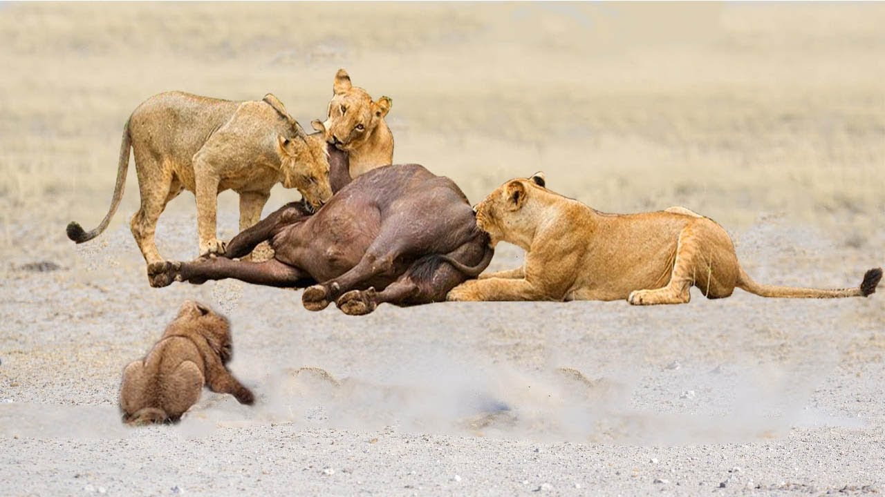 Touchy Scene Lions Share Food For Disabled Baby Lion - YouTube
