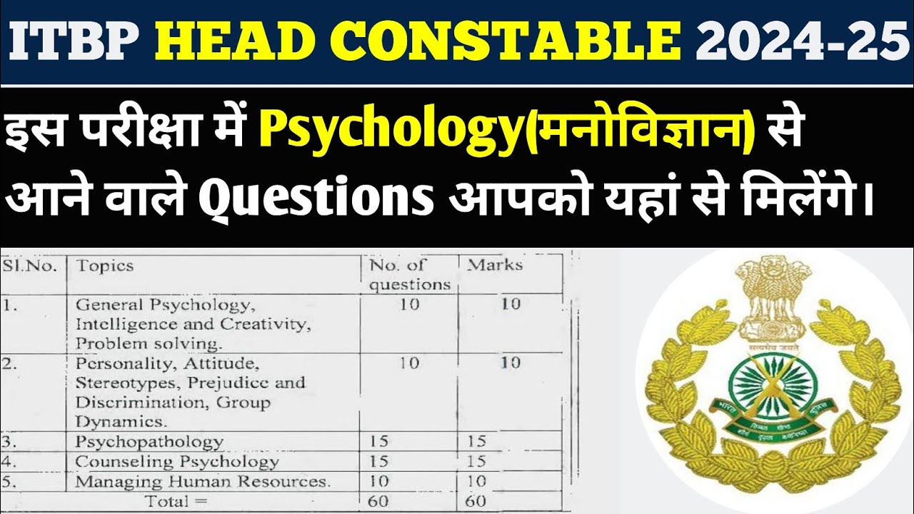 ITBP HEAD CONSTABLE 2024 SYLLABUS I ITBP PSYCHOLOGY SYLLABUS I MCQ I - YouTube