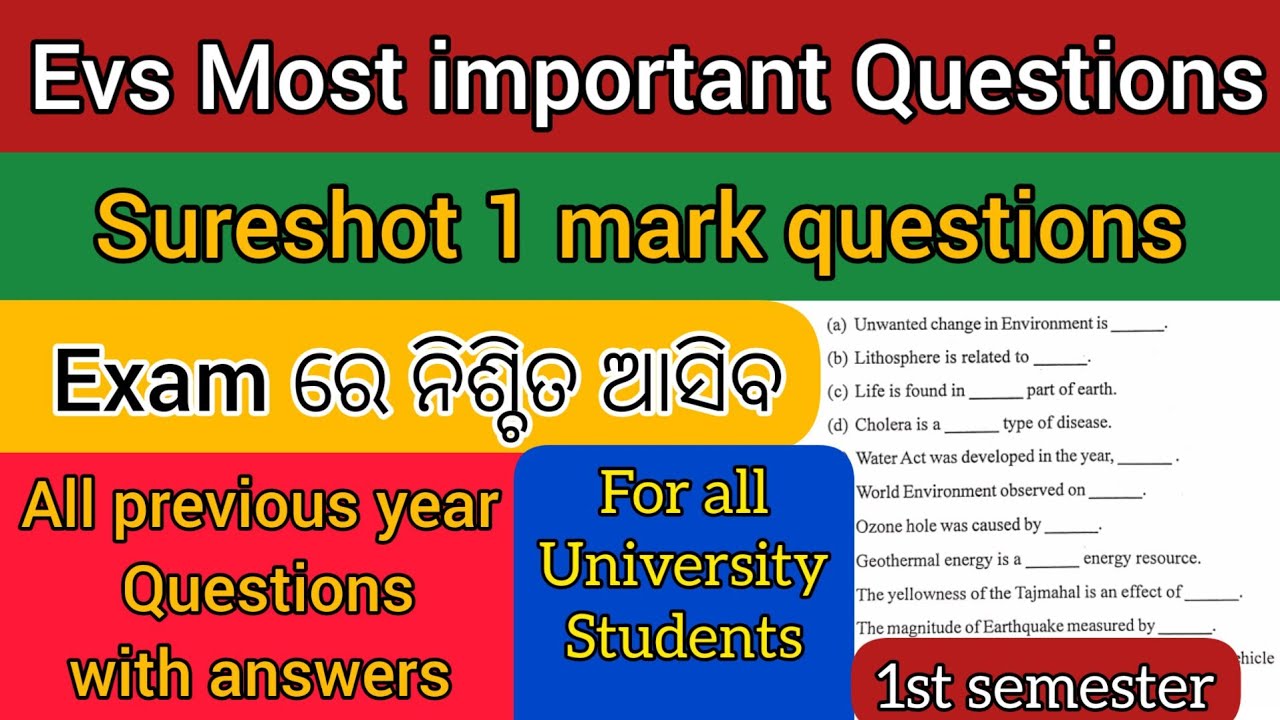 +3 Evs most important Questions & Answers || Evs selective 1 mark questions ||Evs selection ...